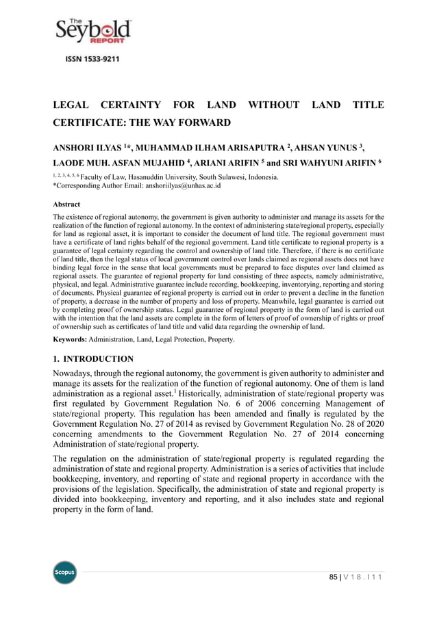 LEGAL CERTAINTY FOR LAND WITHOUT LAND TITLE CERTIFICATE: THE WAY ...