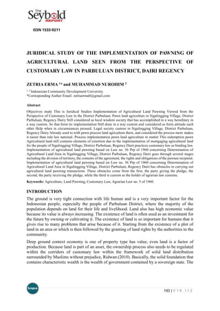 JURIDICAL STUDY OF THE IMPLEMENTATION OF PAWNING OF AGRICULTURAL LAND ...