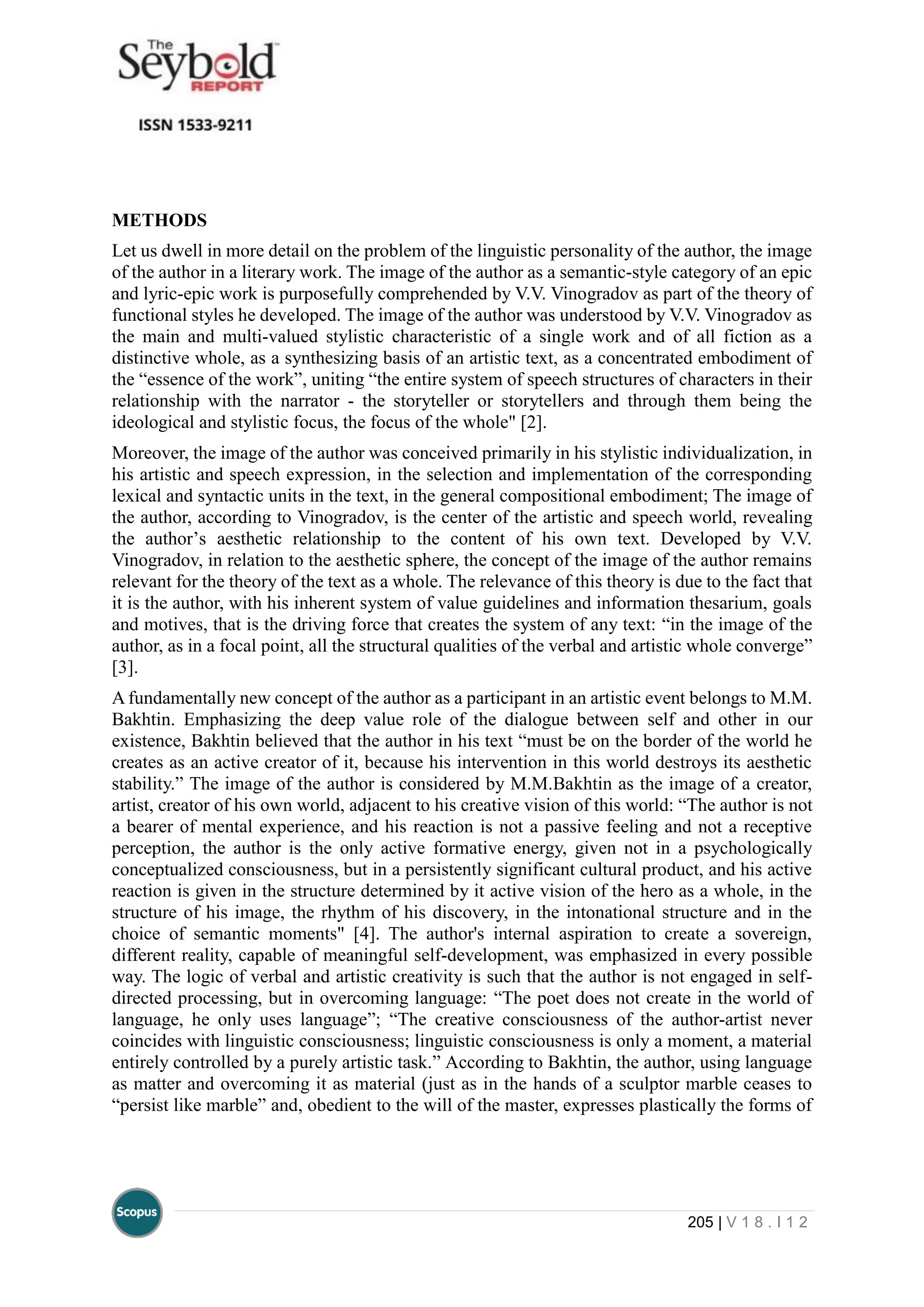 ARTISTIC CHARACTER AS A PERSONALITY MODEL: METHODS OF LINGUISTIC ...