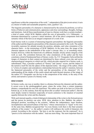 ARTISTIC CHARACTER AS A PERSONALITY MODEL: METHODS OF LINGUISTIC ...
