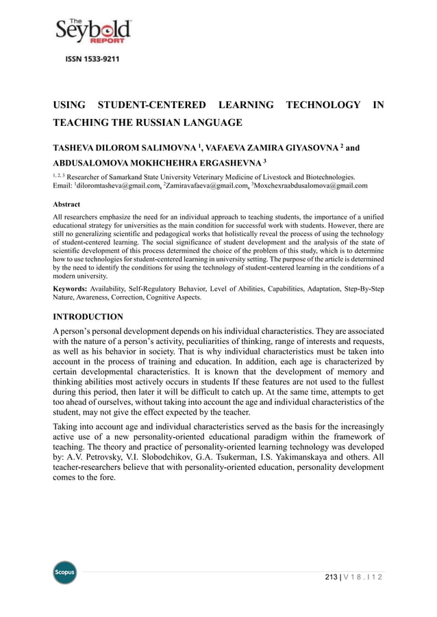 USING STUDENT-CENTERED LEARNING TECHNOLOGY IN TEACHING THE RUSSIAN ...