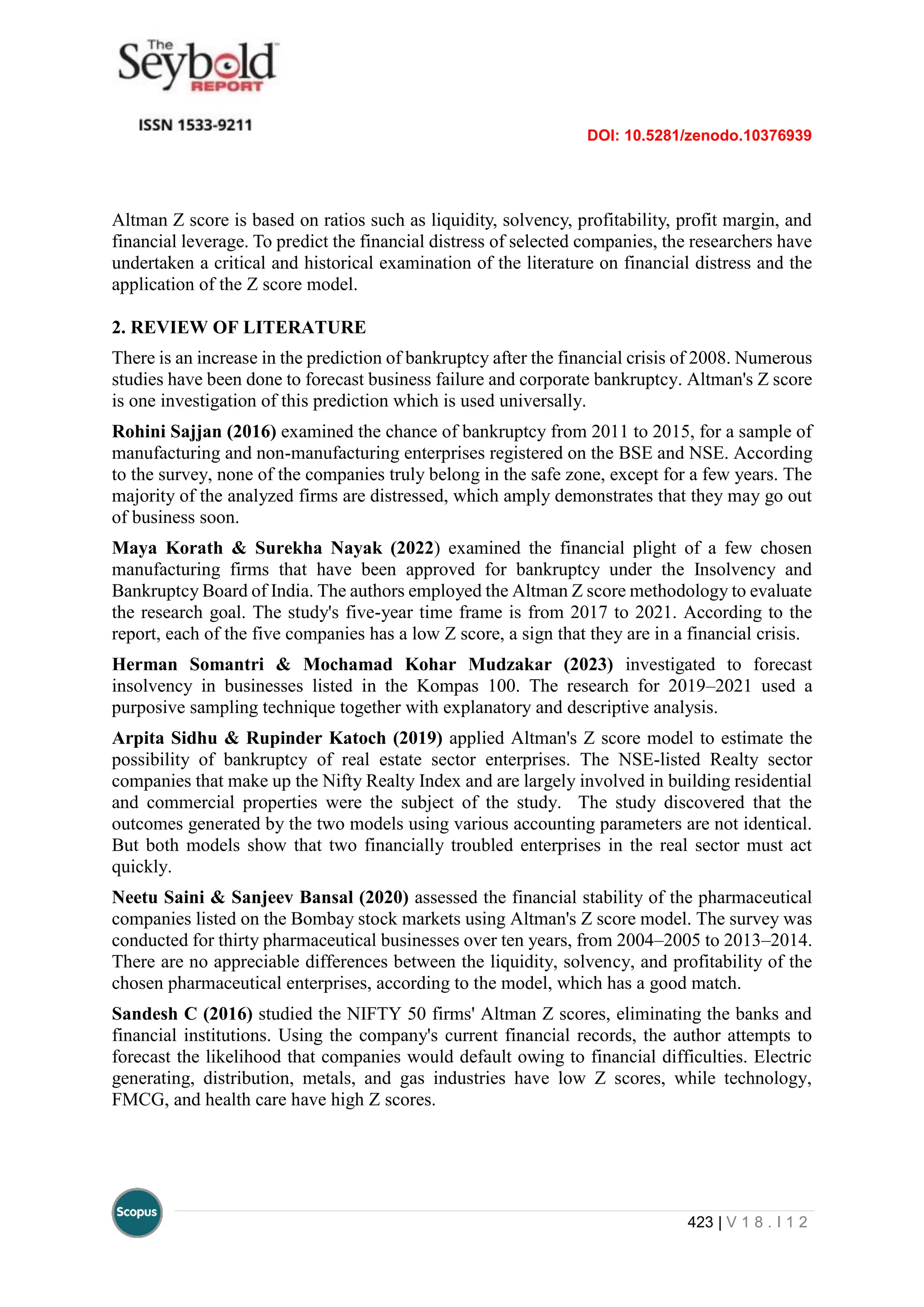 STRATEGIC FINANCIAL PERFORMANCE ANALYSIS USING ALTMAN’S Z SCORE MODEL ...