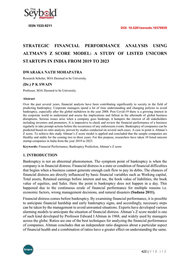 STRATEGIC FINANCIAL PERFORMANCE ANALYSIS USING ALTMAN’S Z SCORE MODEL ...