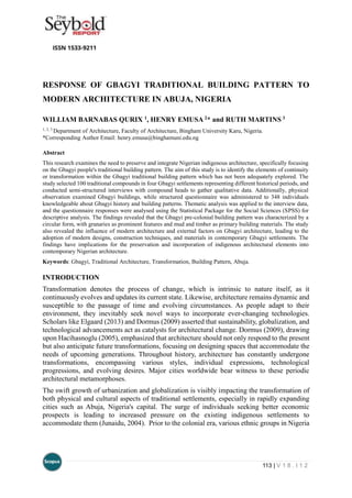 RESPONSE OF GBAGYI TRADITIONAL BUILDING PATTERN TO MODERN ARCHITECTURE ...