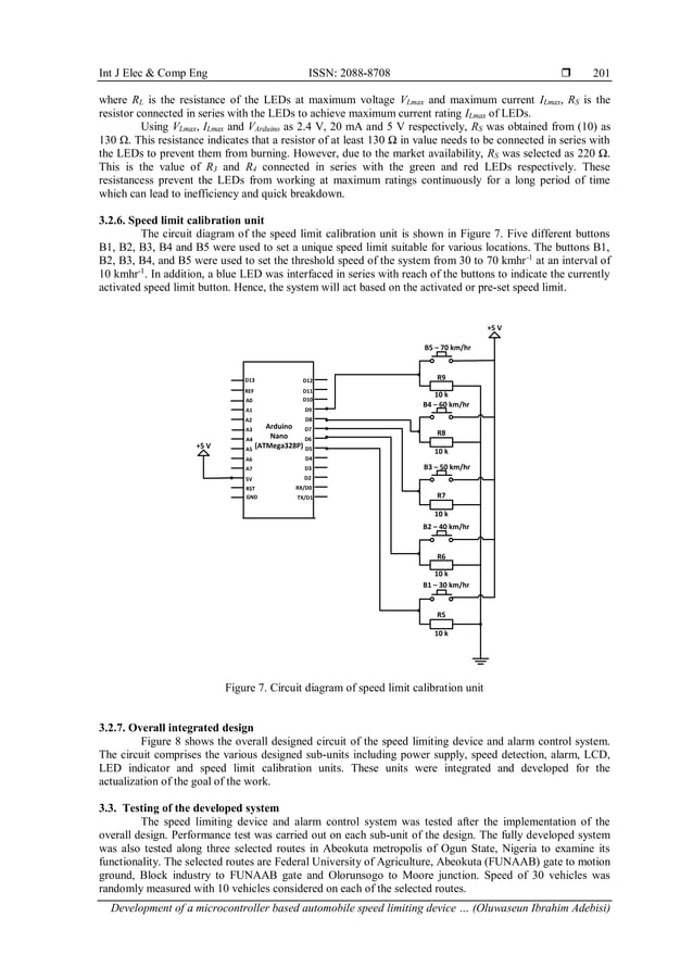 Development of a microcontroller based automobile speed limiting device and alarm control system ...
