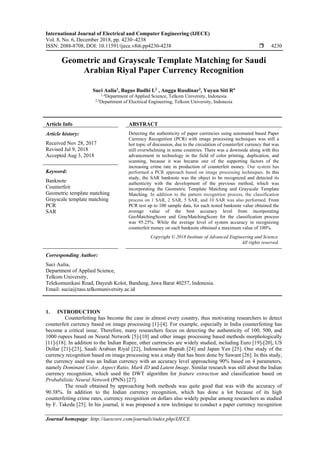 Geometric and Grayscale Template Matching for Saudi Arabian Riyal Paper ...