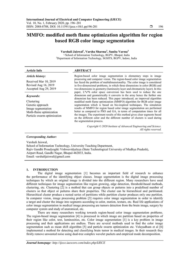 MMFO: modified moth flame optimization algorithm for region based RGB color image segmentation ...