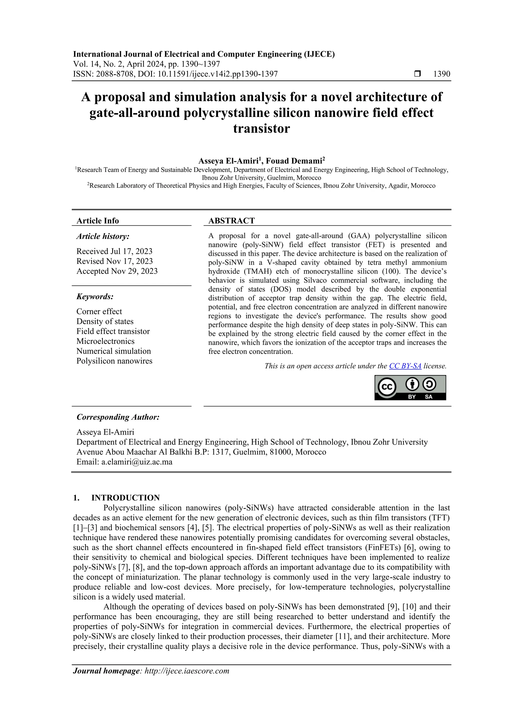 A proposal and simulation analysis for a novel architecture of gate-all ...
