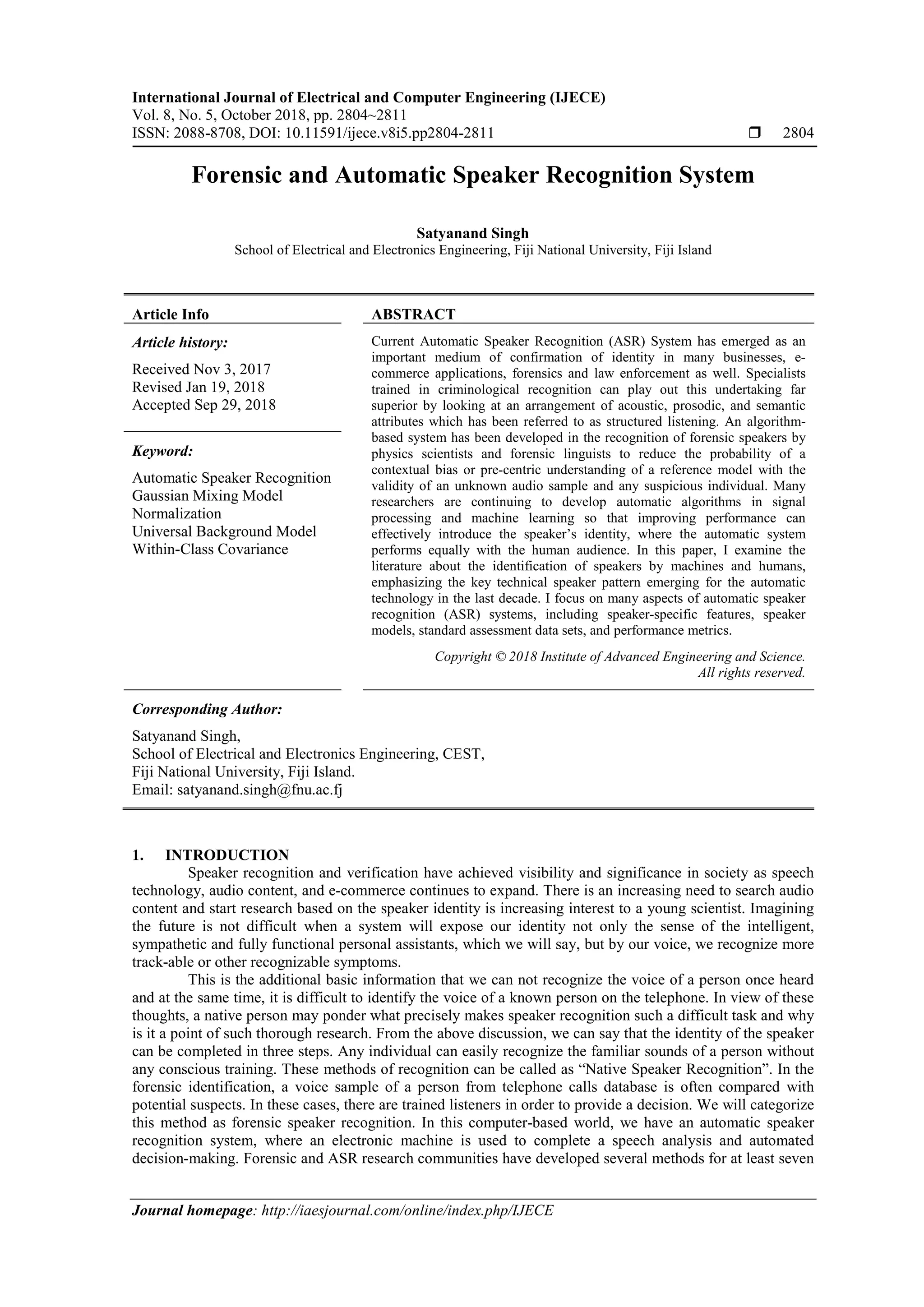 Forensic and Automatic Speaker Recognition System | PDF