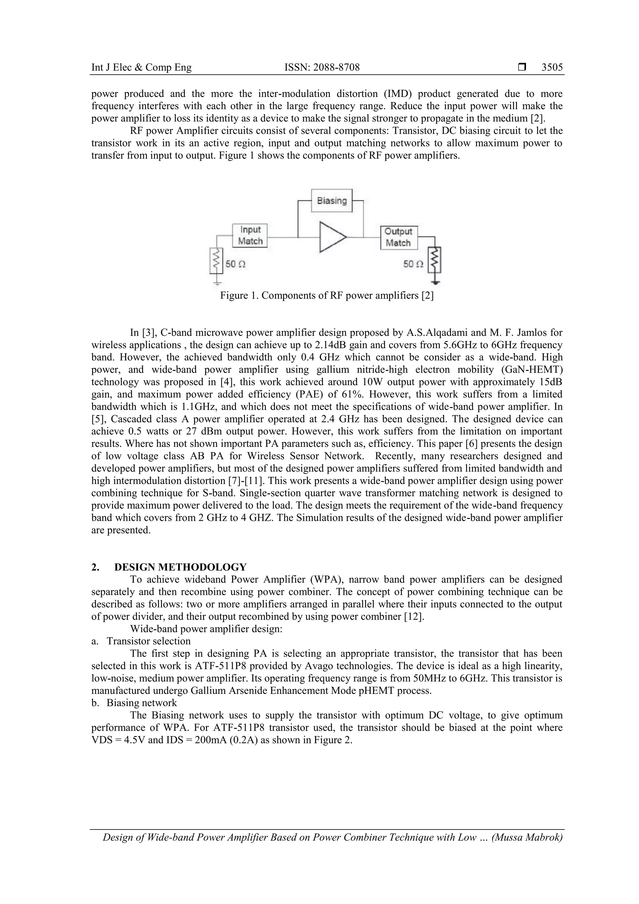 Design of Wide-band Power Amplifier Based on Power Combiner Technique with Low Intermodulation ...