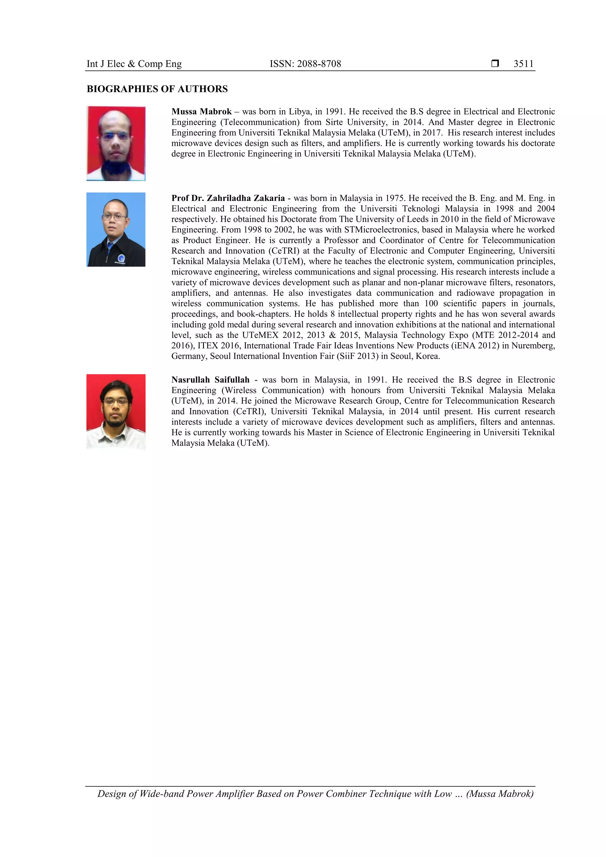 Design of Wide-band Power Amplifier Based on Power Combiner Technique with Low Intermodulation ...