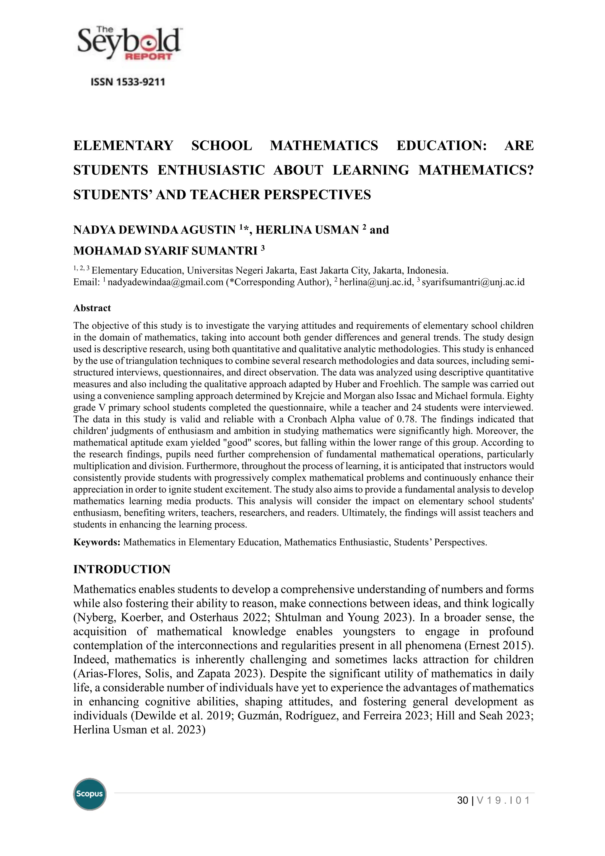 ELEMENTARY SCHOOL MATHEMATICS EDUCATION: ARE STUDENTS ENTHUSIASTIC ABOUT LEARNING MATHEMATICS ...