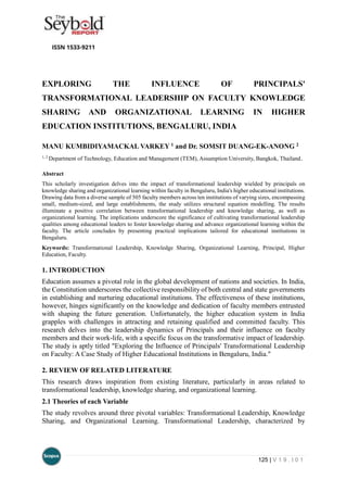 EXPLORING THE INFLUENCE OF PRINCIPALS' TRANSFORMATIONAL LEADERSHIP ON FACULTY KNOWLEDGE SHARING ...