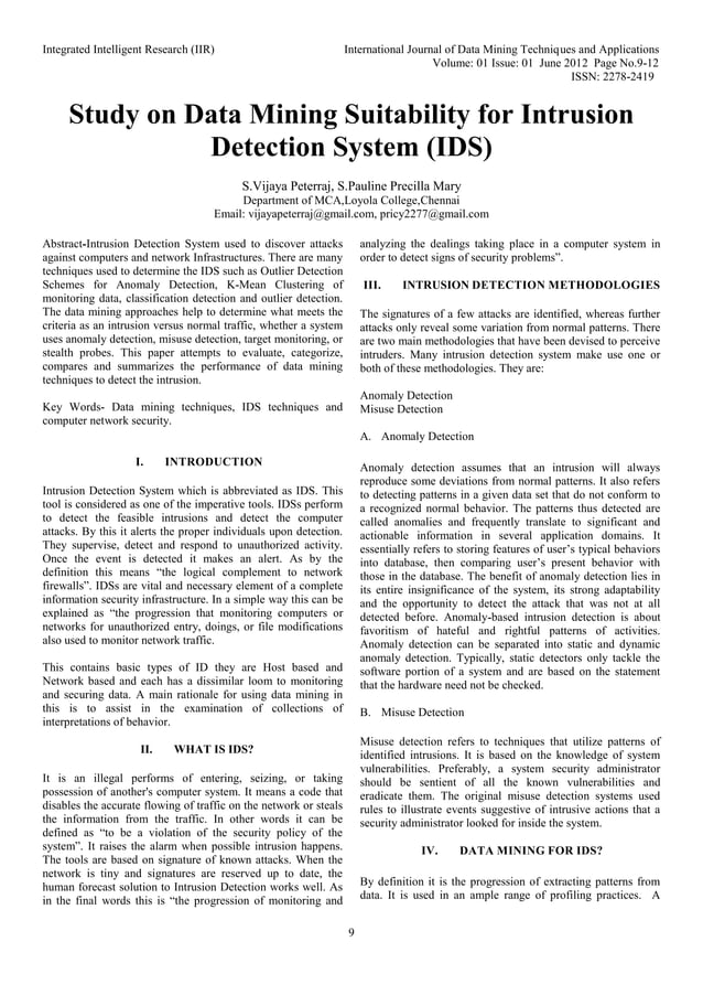 Study on Data Mining Suitability for Intrusion Detection System (IDS) | PDF