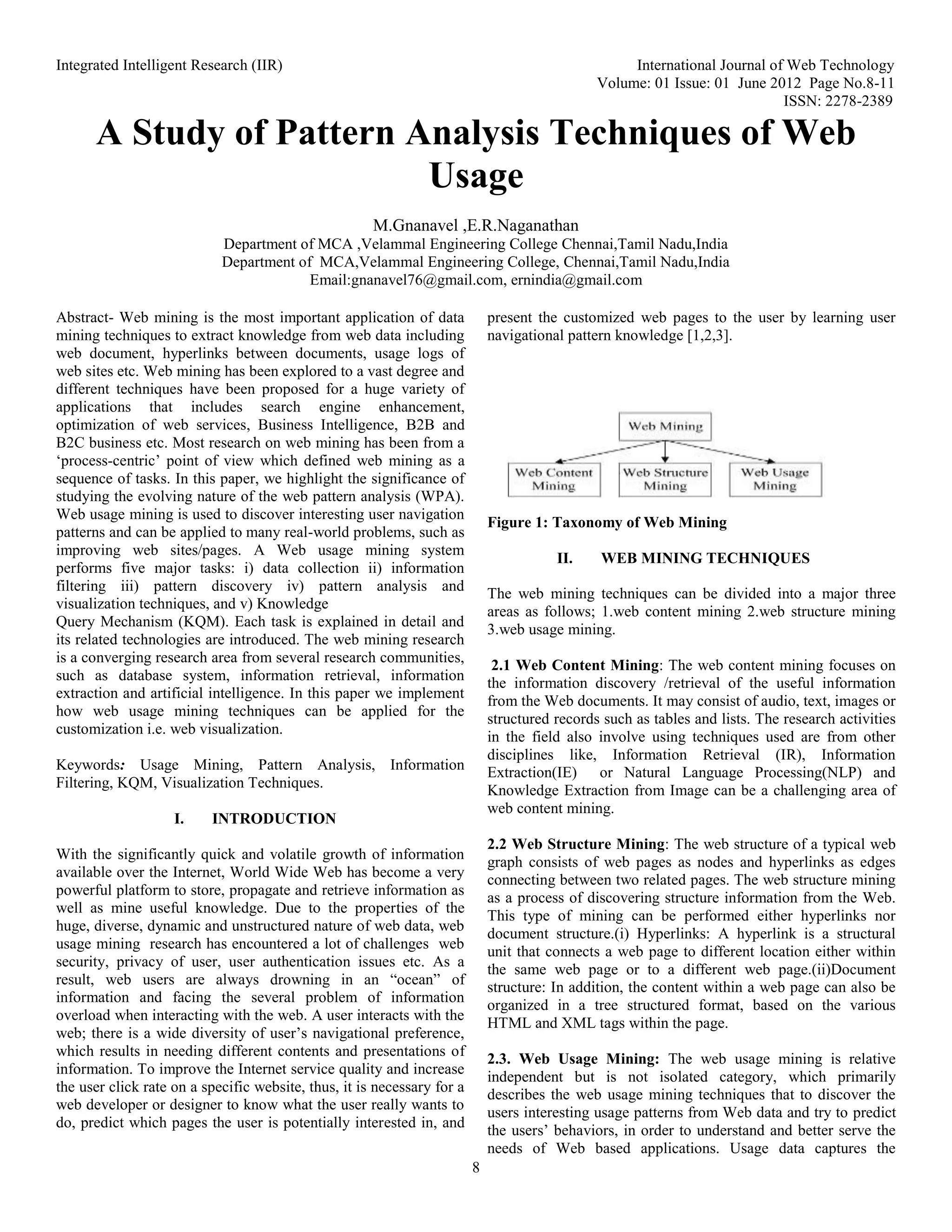 A Study of Pattern Analysis Techniques of Web Usage | PDF