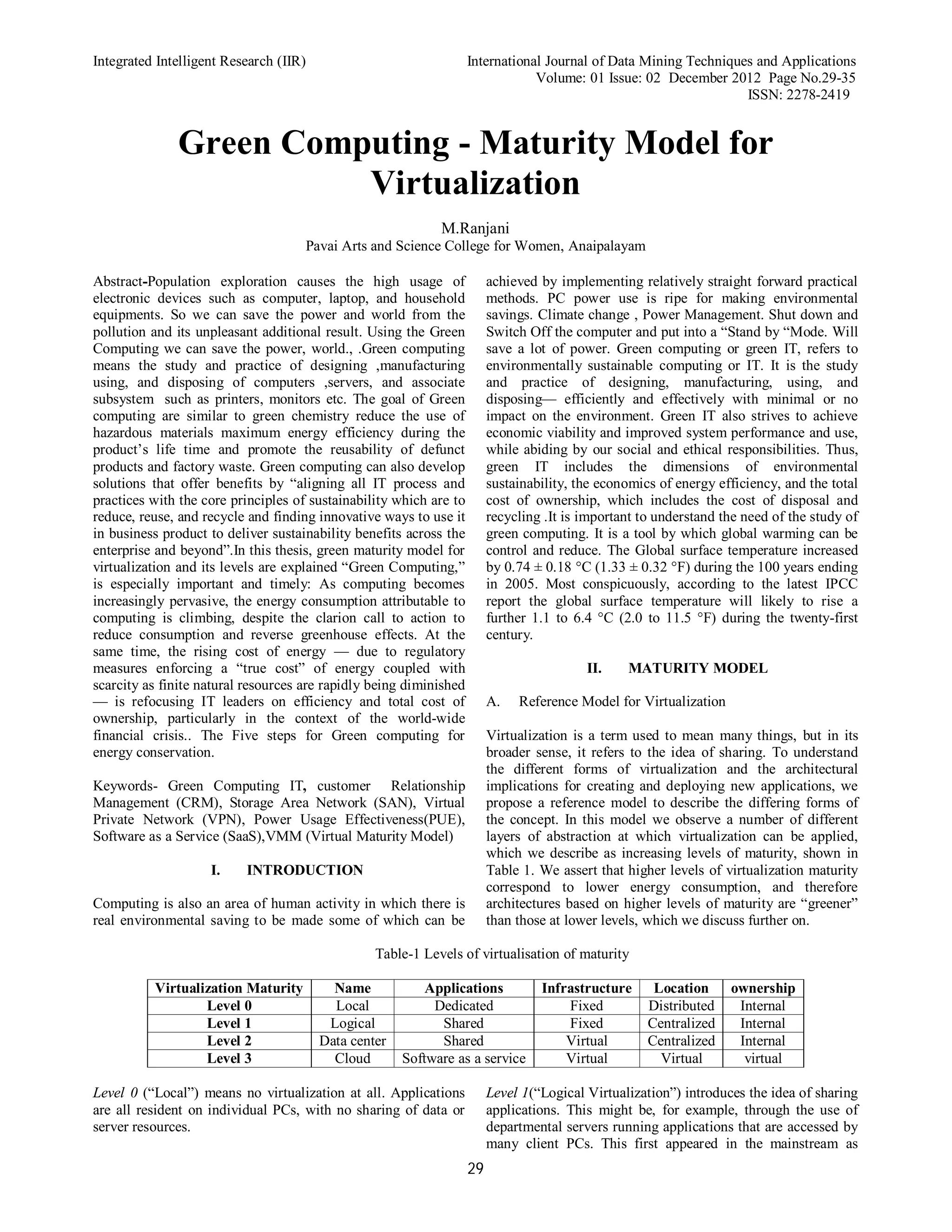 Green Computing - Maturity Model for Virtualization | PDF | Cloud Computing | Internet