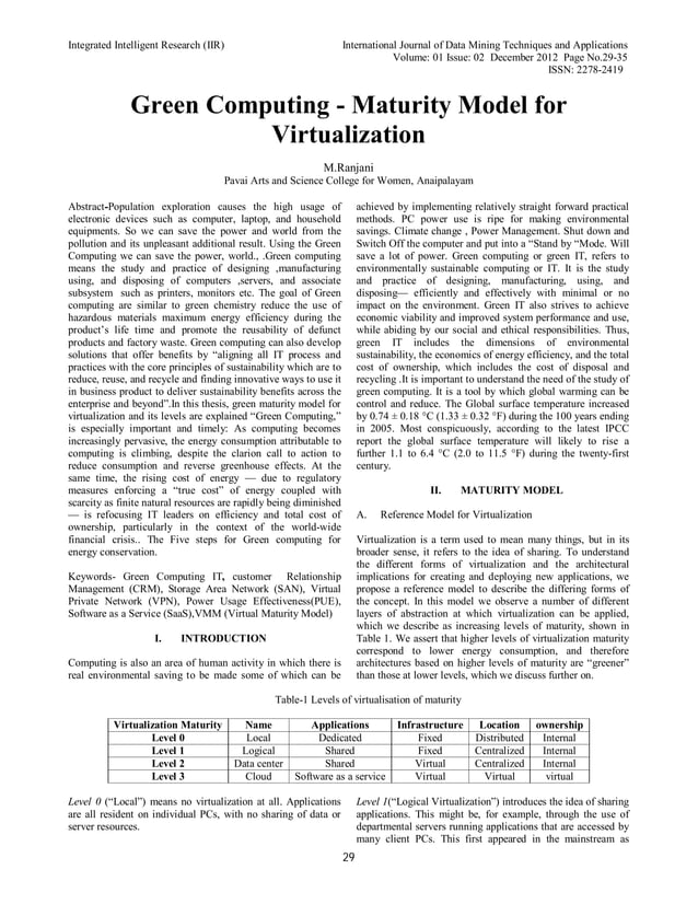 Green Computing - Maturity Model for Virtualization | PDF | Cloud Computing | Internet