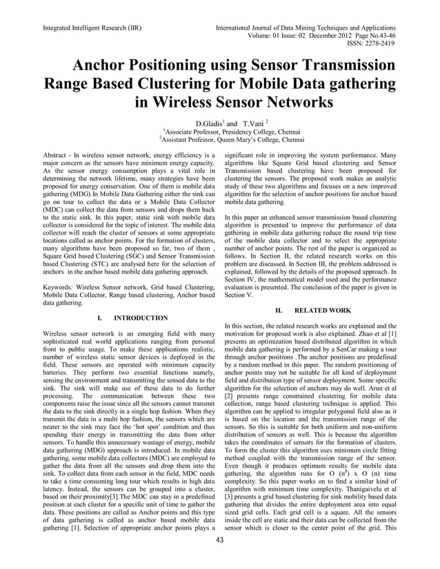 Anchor Positioning Using Sensor Transmission Range Based Clustering For Mobile Data Gathering In