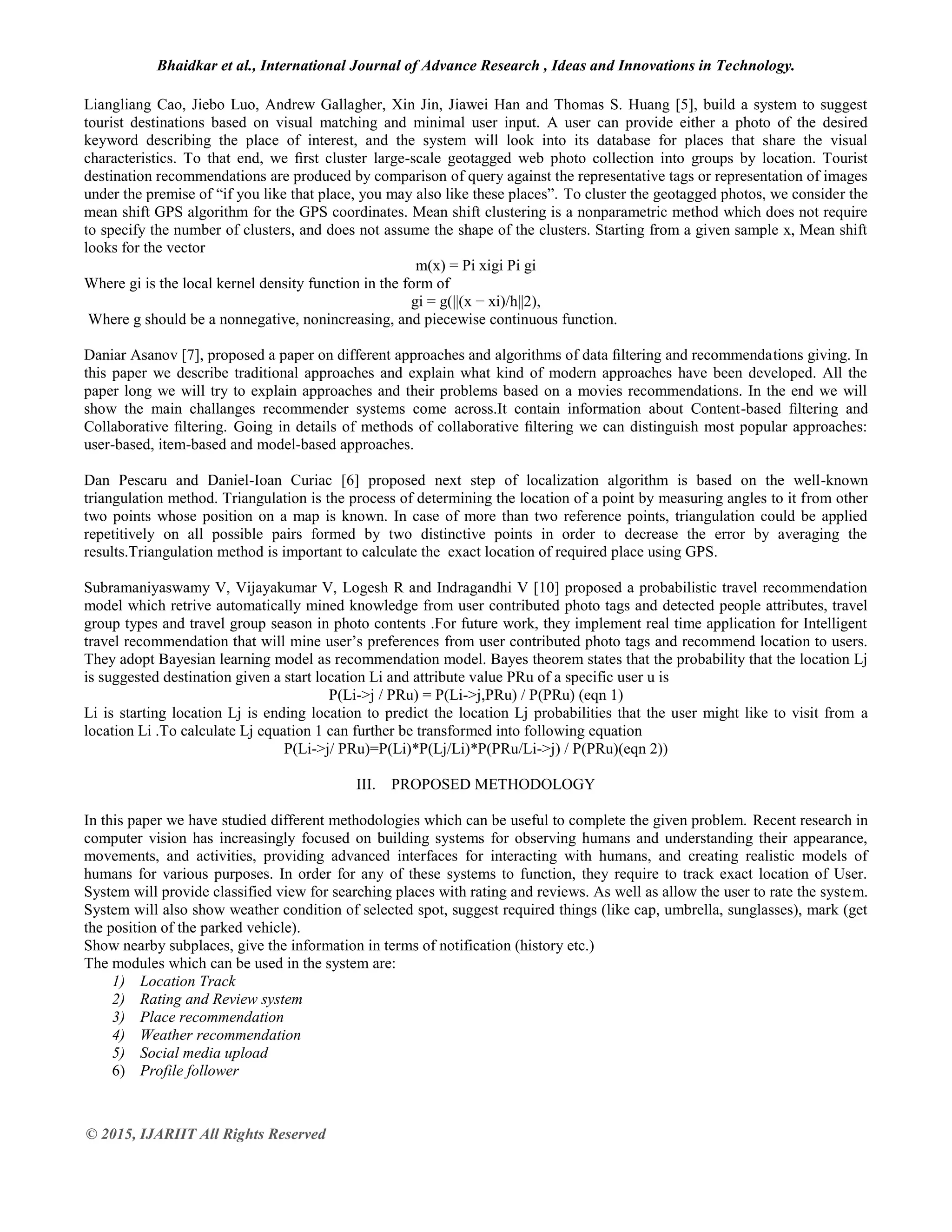 Tourist Place Recommendation System Pdf