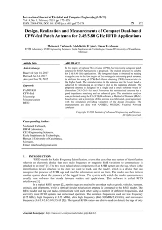 Design, Realization and Measurements of Compact Dual-band CPW-fed Patch Antenna for 2.45/5.80 ...