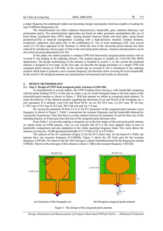Design, Realization and Measurements of Compact Dual-band CPW-fed Patch Antenna for 2.45/5.80 ...