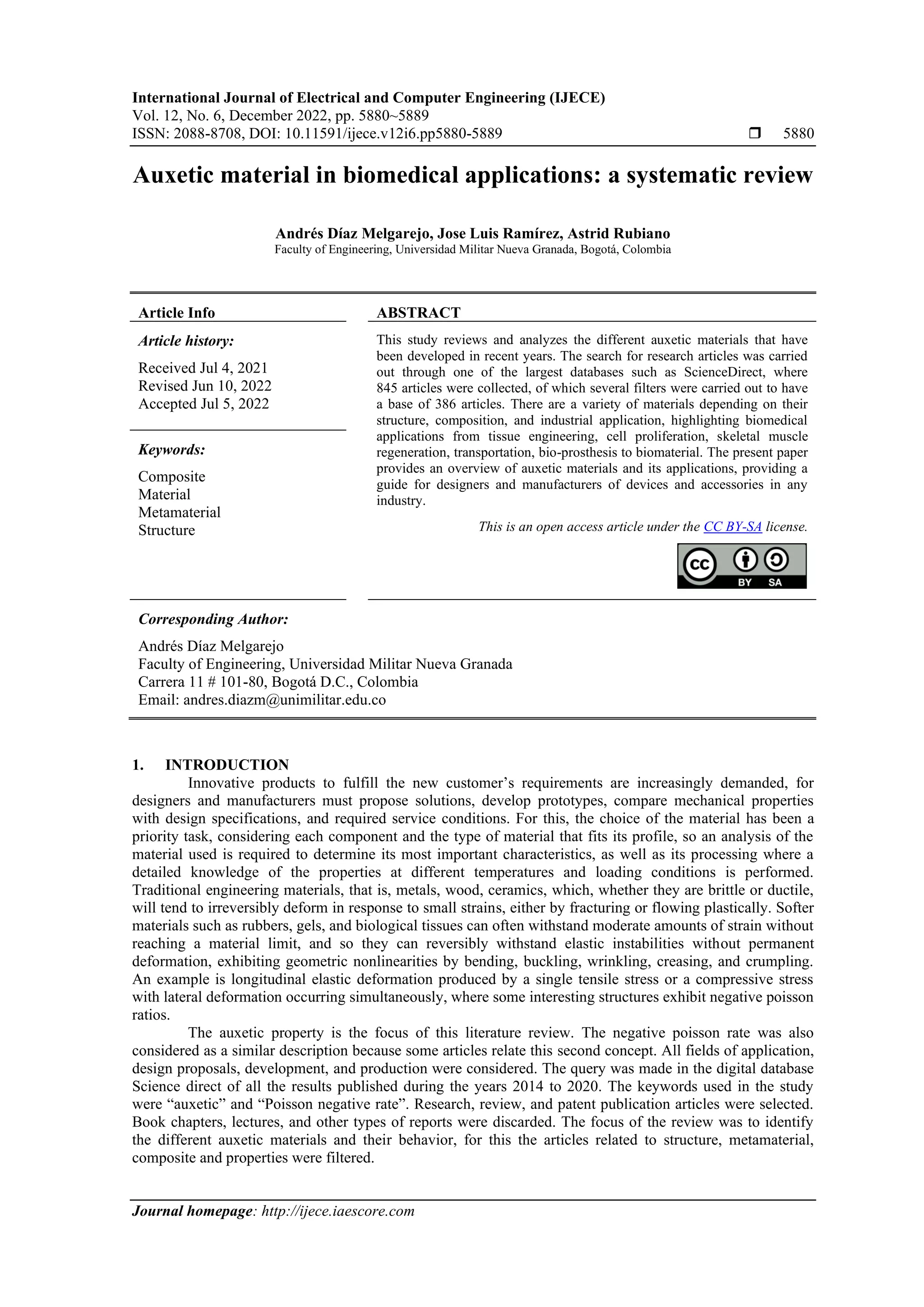 Auxetic material in biomedical applications: a systematic review | PDF