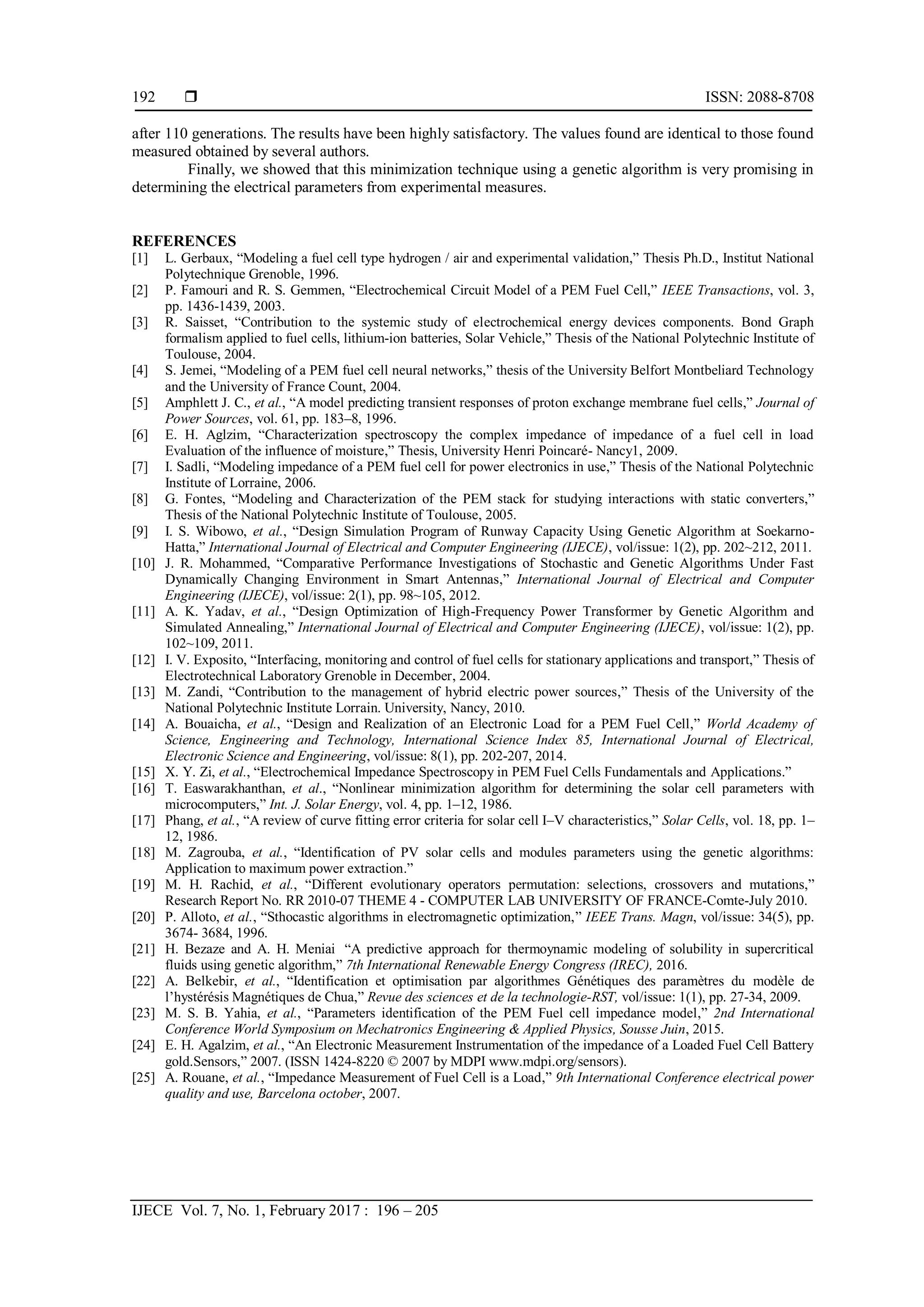 Fuel Cell Impedance Model Parameters Optimization using a Genetic Algorithm | PDF