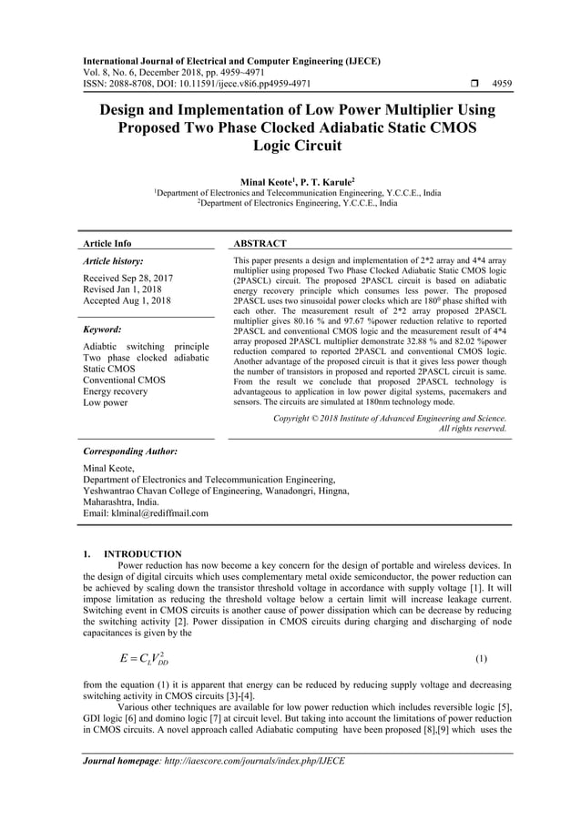 Design and Implementation of Low Power Multiplier Using Proposed Two Phase Clocked Adiabatic ...