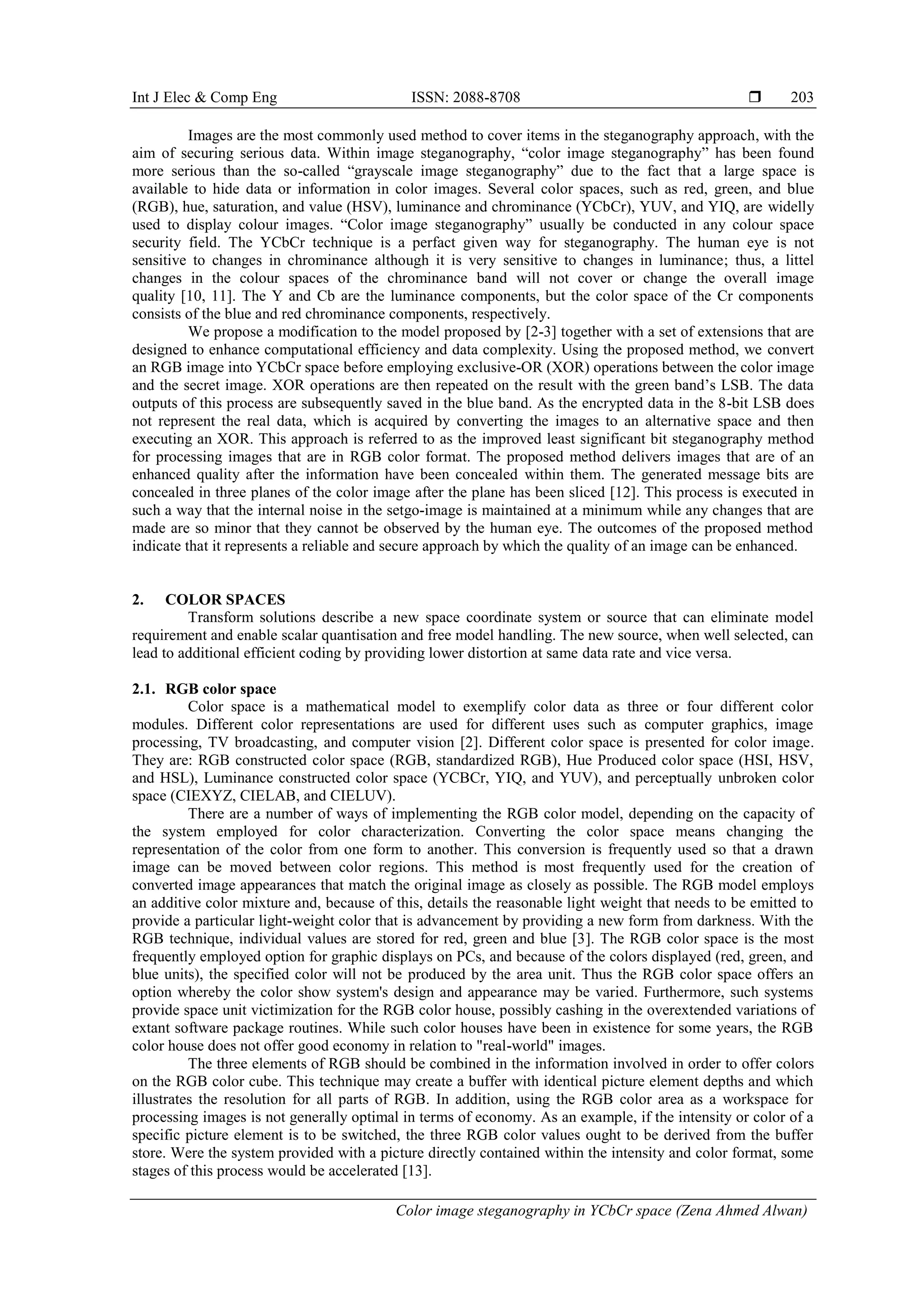 Color image steganography in YCbCr space | PDF