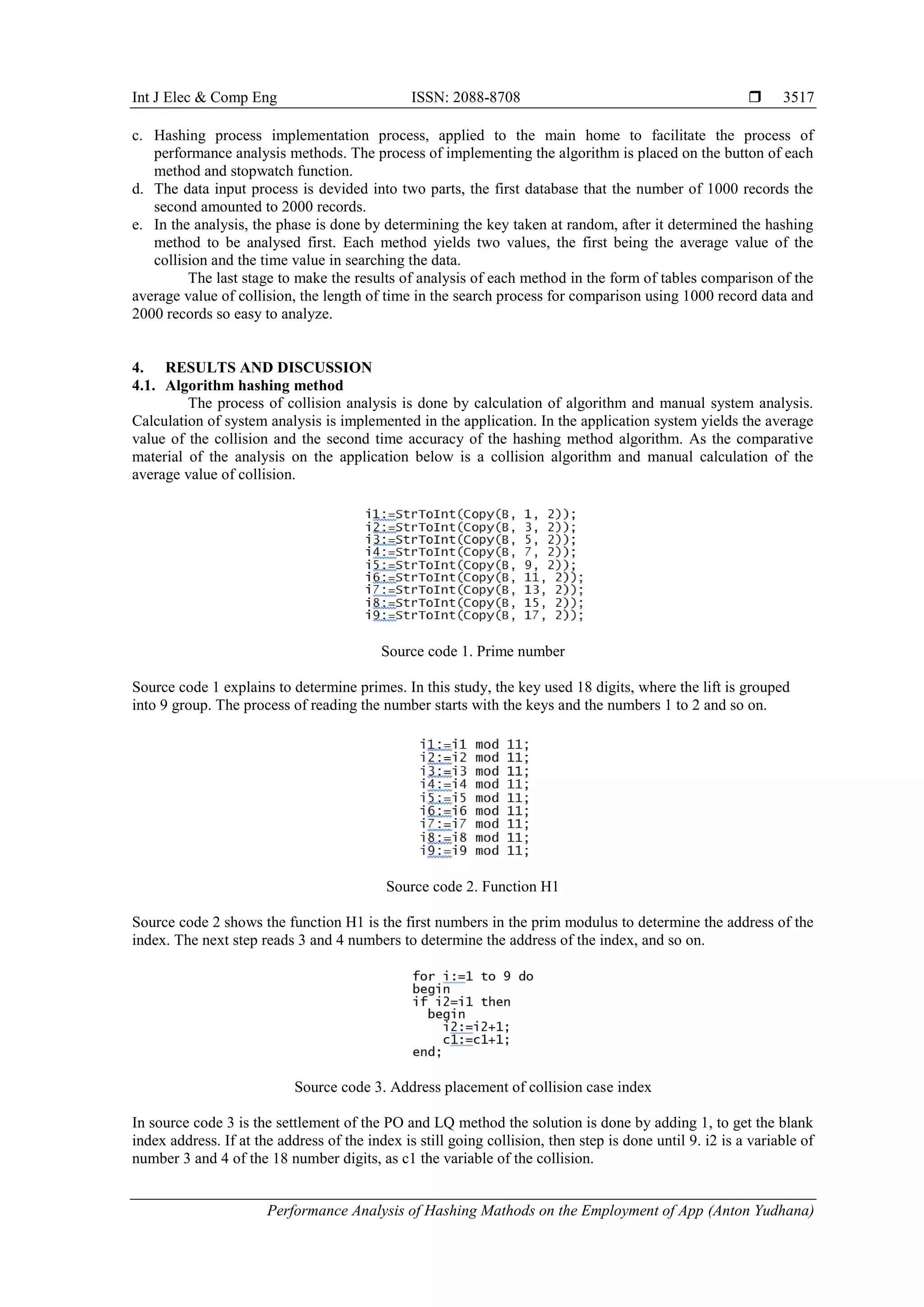 Performance Analysis of Hashing Mathods on the Employment of App | PDF