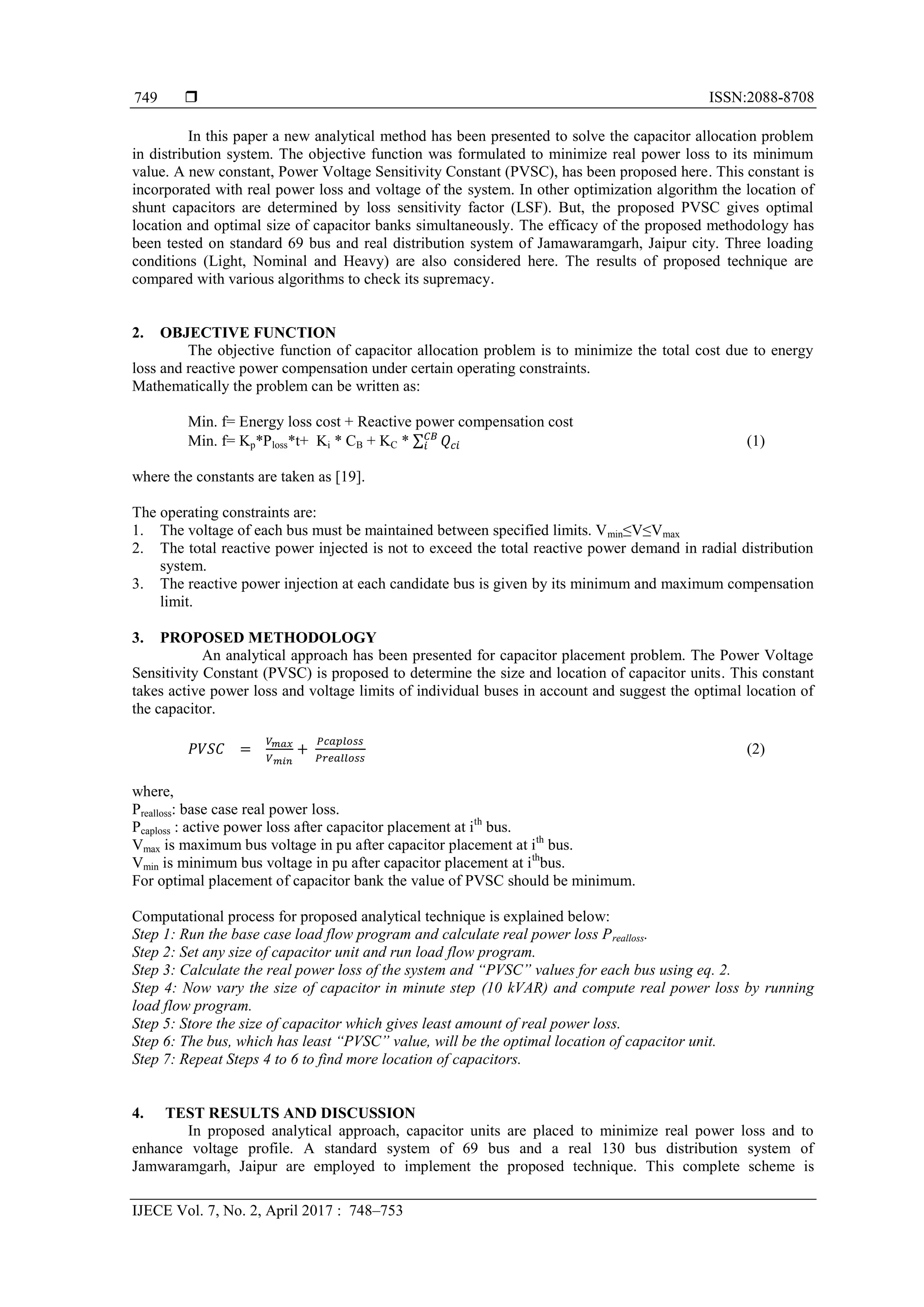 Optimal Allocation Of Capacitor Bank In Radial Distribution System Using Analytical Approach