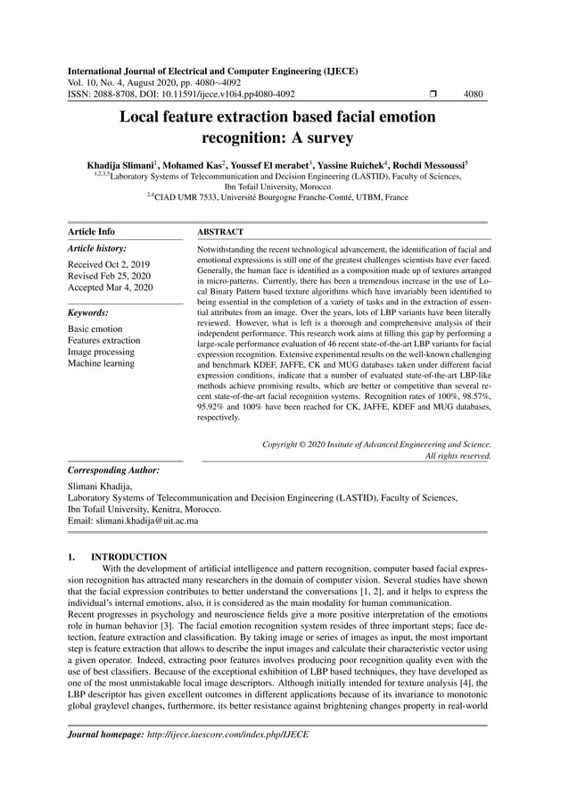 Local Feature Extraction Based Facial Emotion Recognition A Survey Pdf