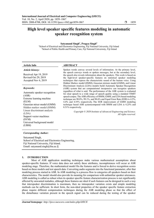 High level speaker specific features modeling in automatic speaker recognition system | PDF