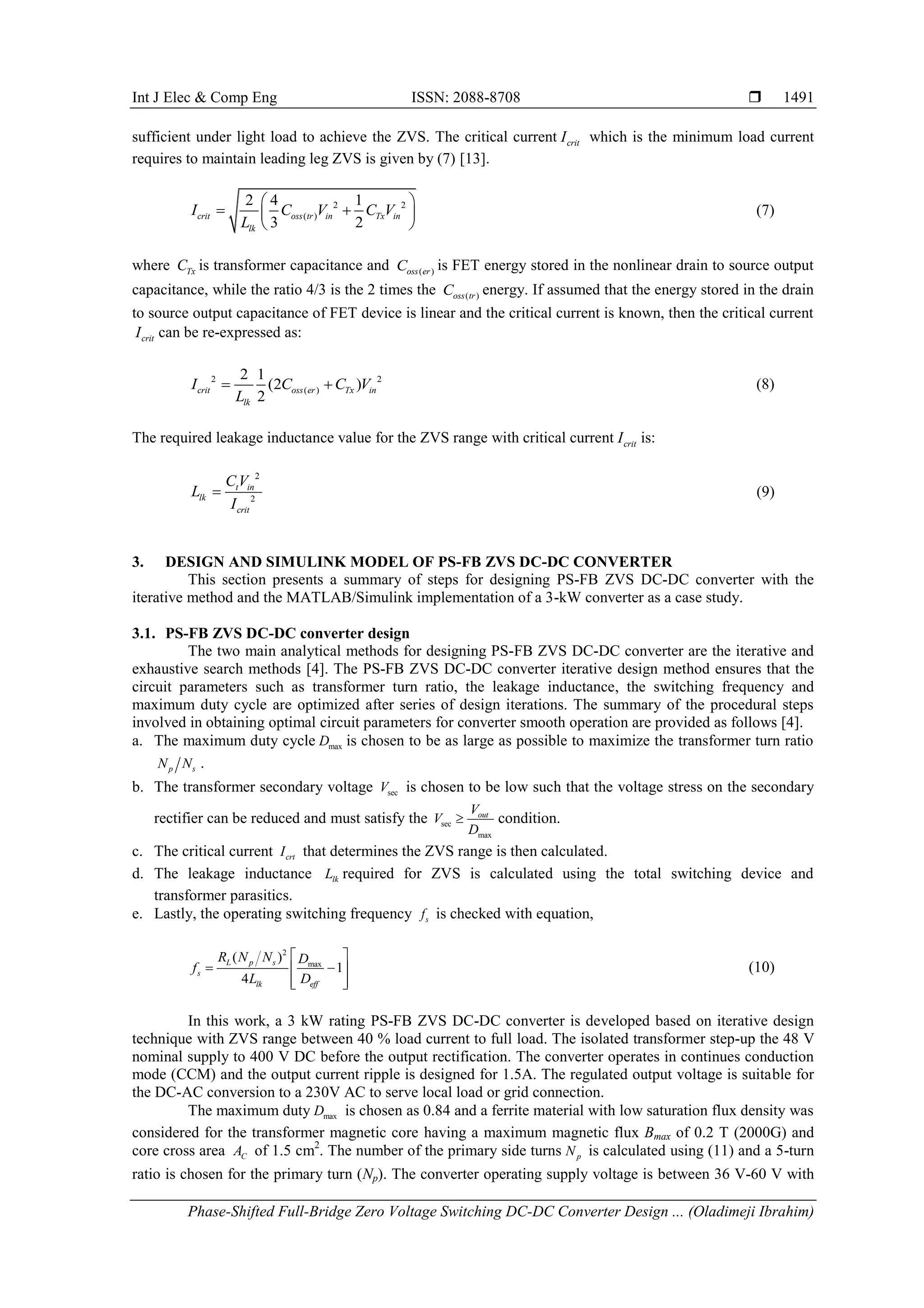 Phase-Shifted Full-Bridge Zero Voltage Switching DC-DC Converter Design ...