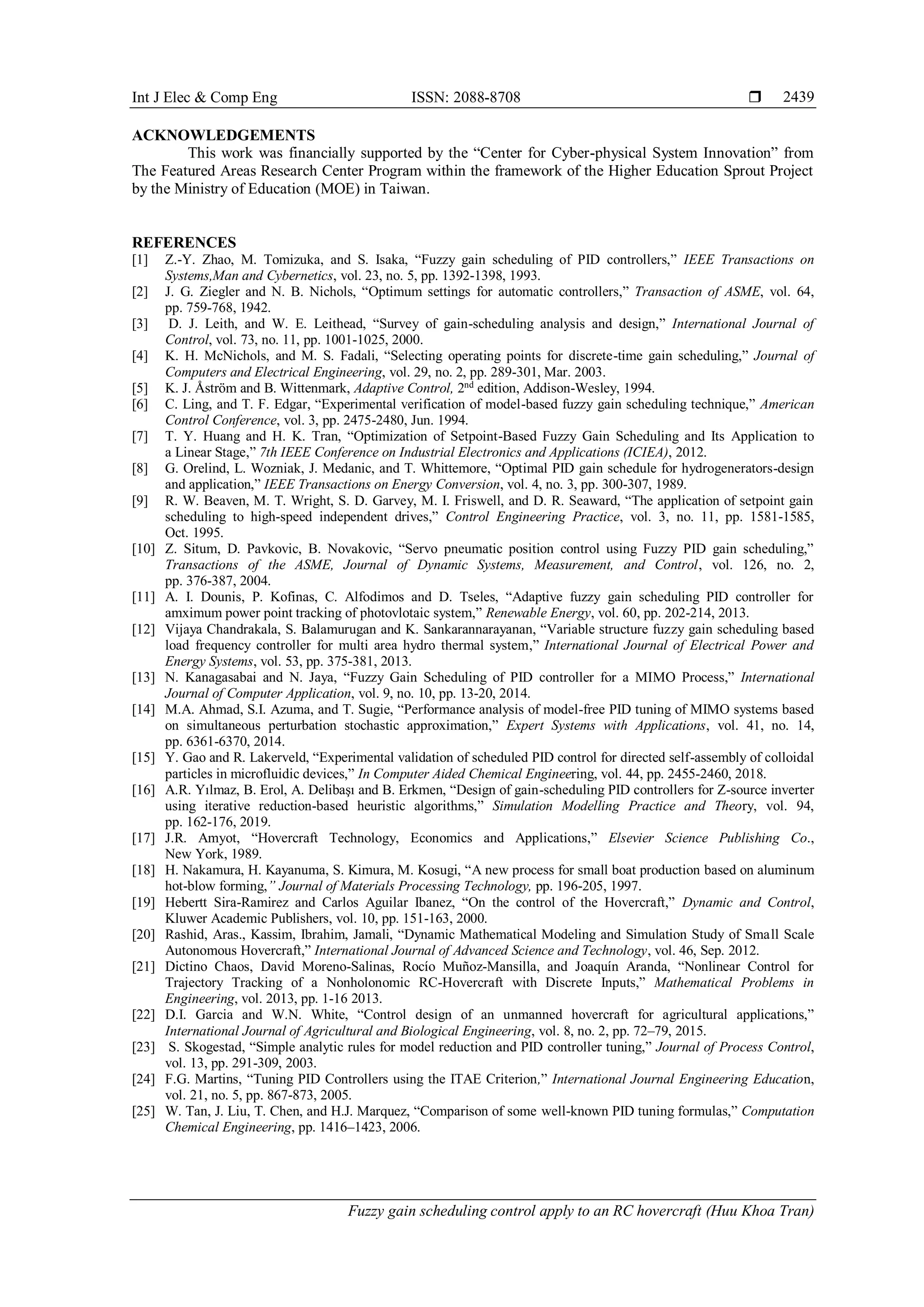 Fuzzy gain scheduling control apply to an RC Hovercraft | PDF