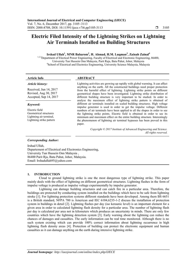Electric Filed Intensity of the Lightning Strikes on Lightning Air ...