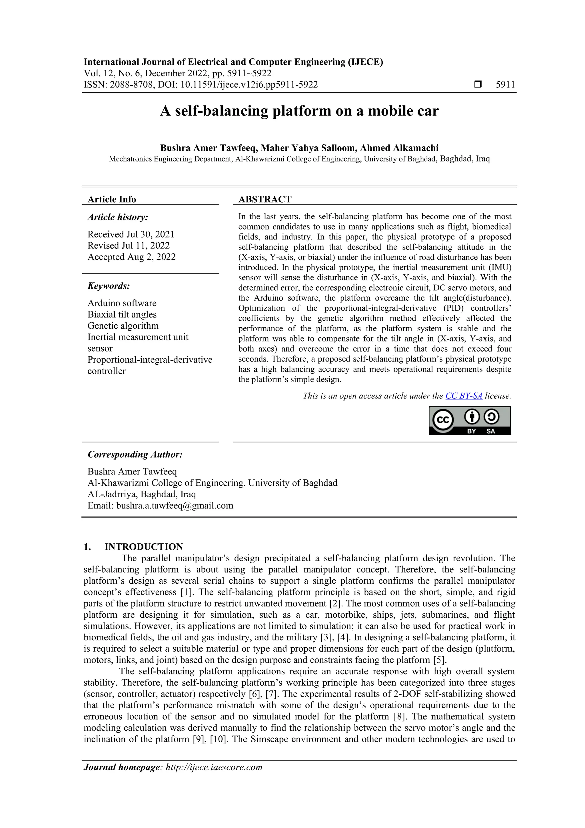 A self-balancing platform on a mobile car | PDF