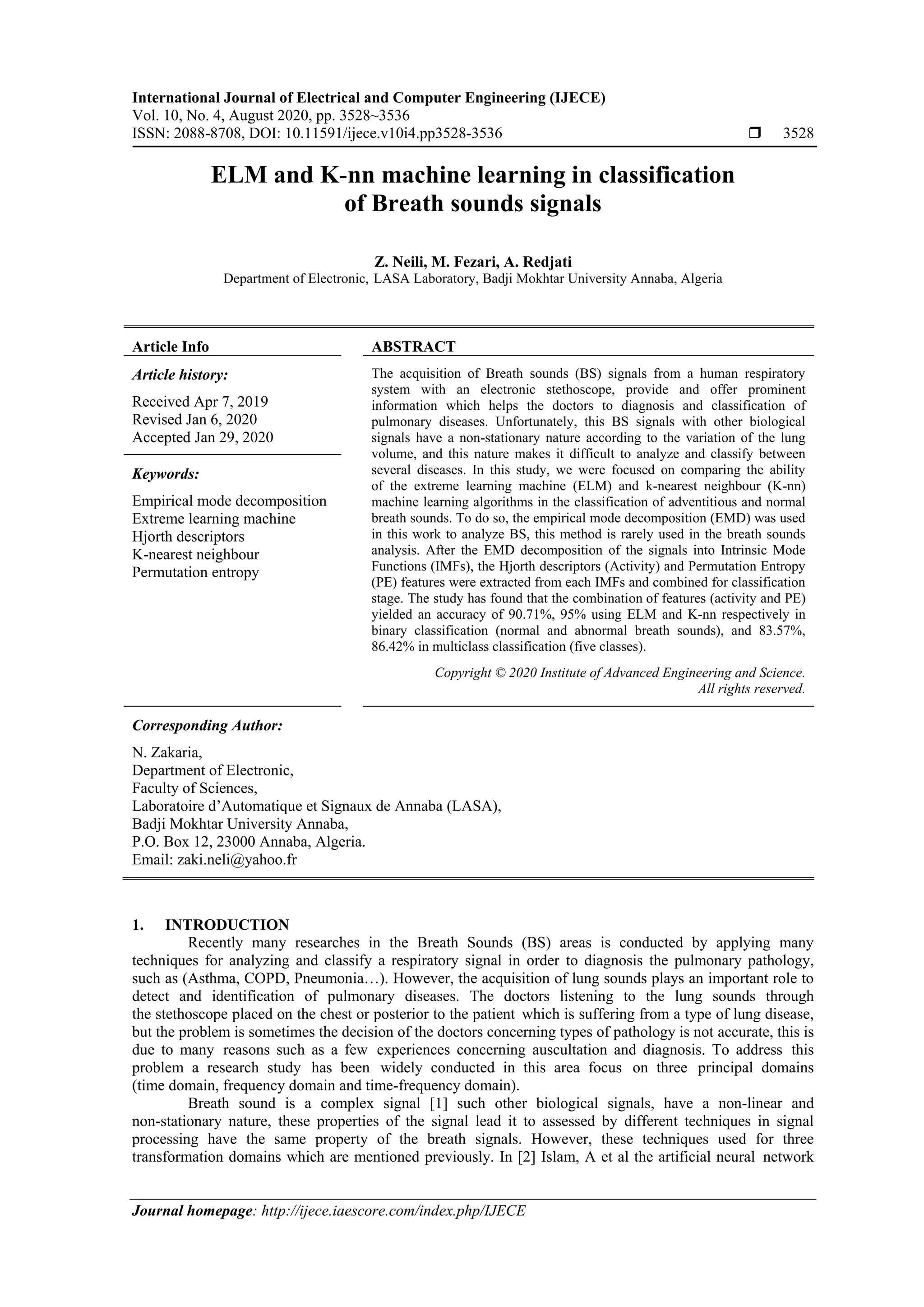 ELM and K-nn machine learning in classification of Breath sounds ...