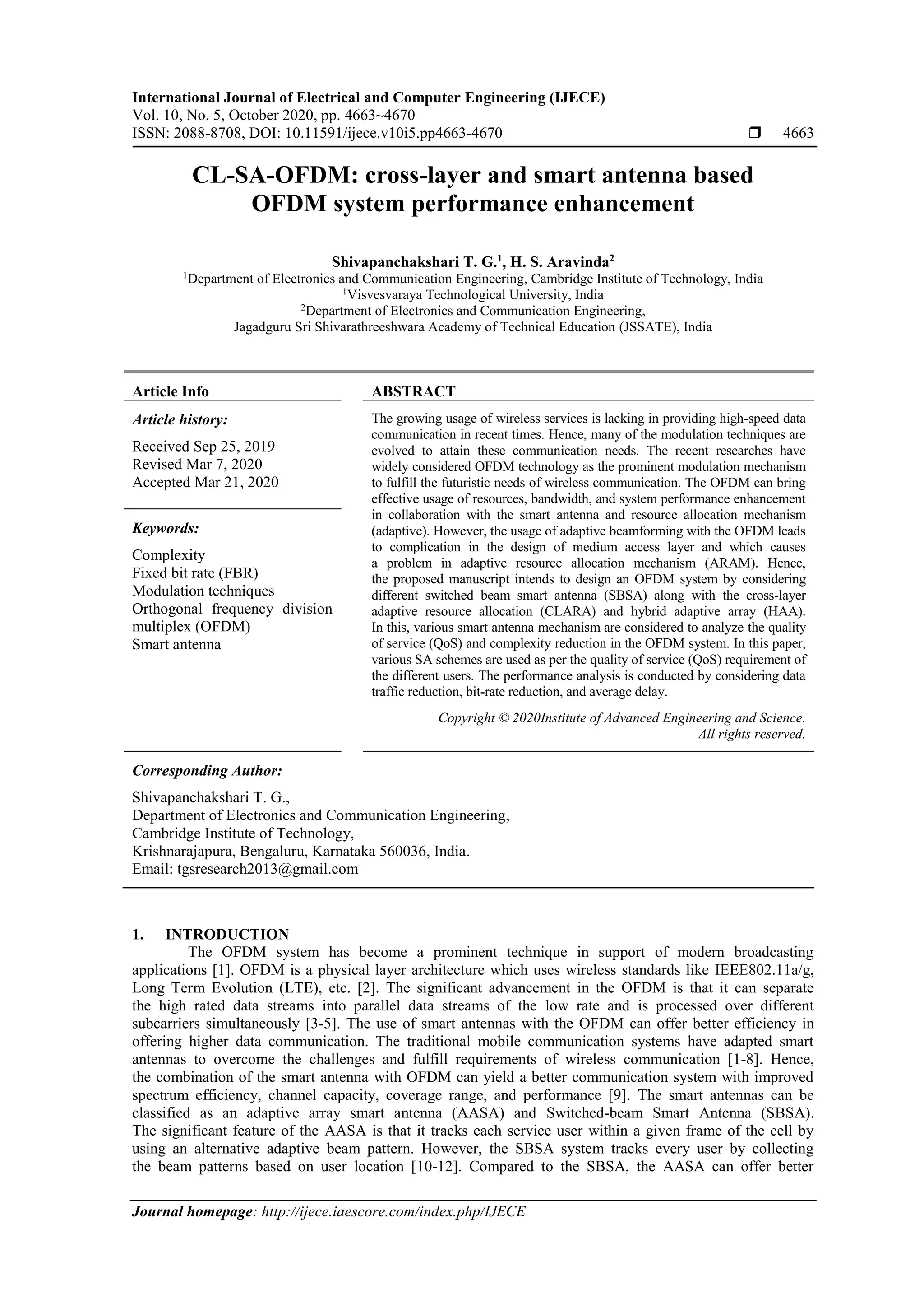 CL-SA-OFDM: cross-layer and smart antenna based OFDM system performance enhancement | PDF