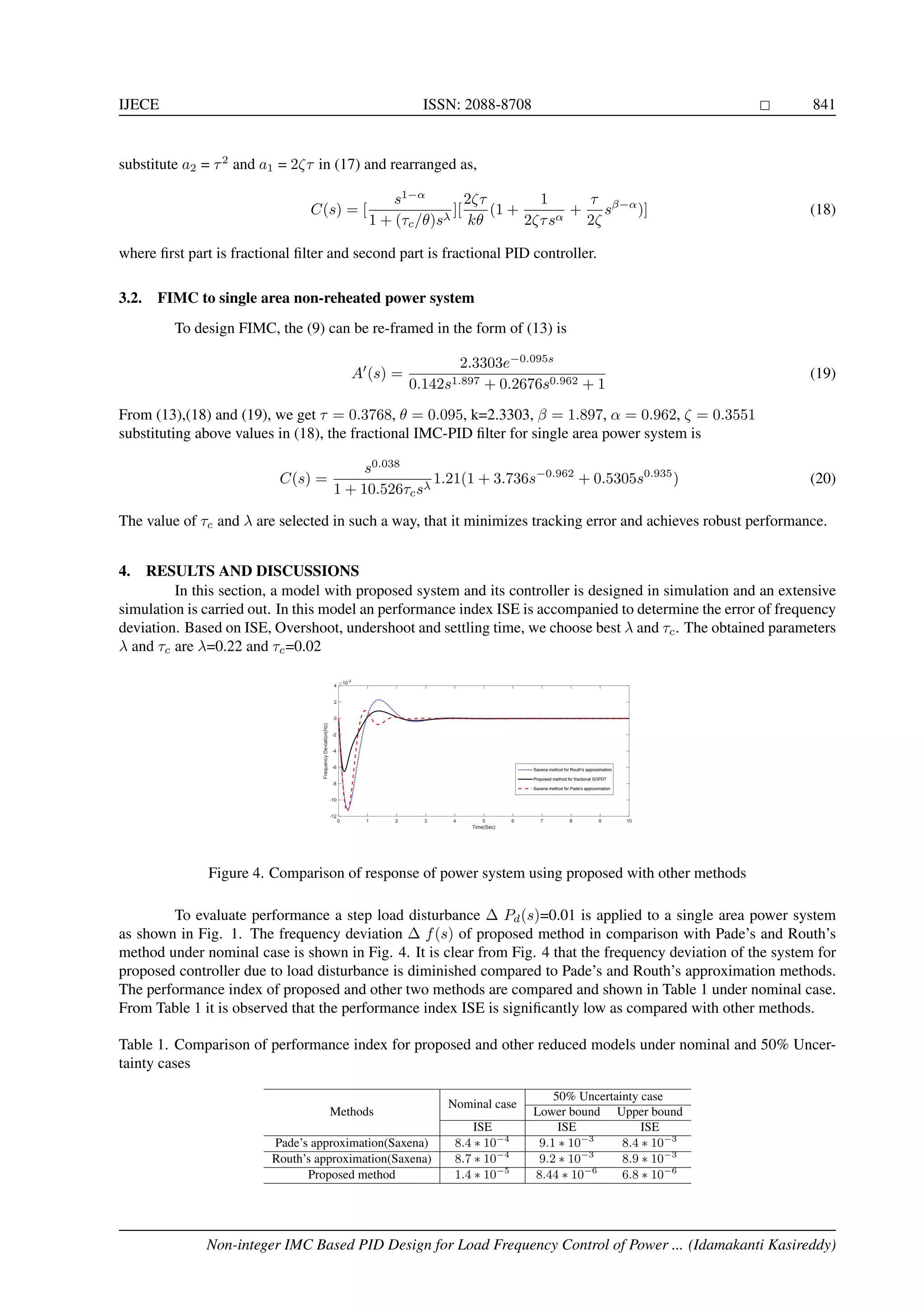 Non-integer IMC Based PID Design for Load Frequency Control of Power System through Reduced ...