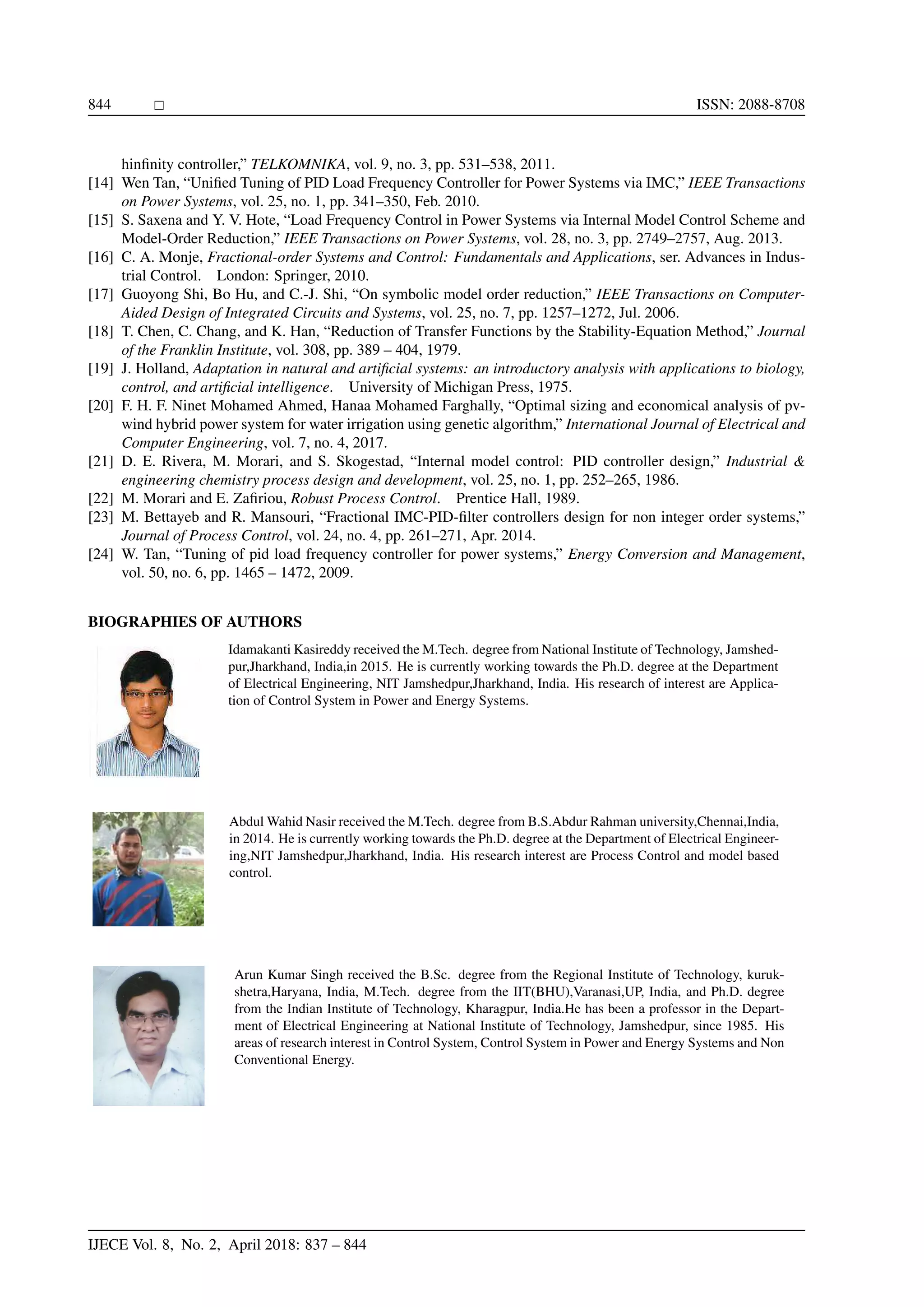 Non-integer IMC Based PID Design for Load Frequency Control of Power System through Reduced ...