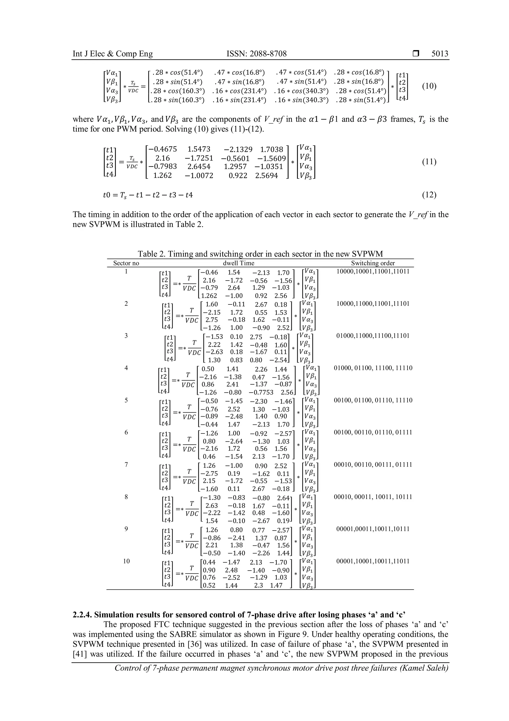 Control of 7-phase permanent magnet synchronous motor drive post three ...