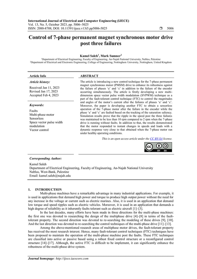 Control of 7-phase permanent magnet synchronous motor drive post three failures | PDF
