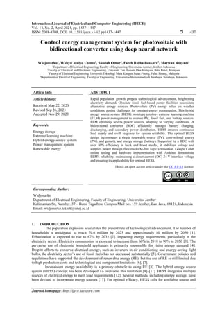 Control energy management system for photovoltaic with bidirectional ...