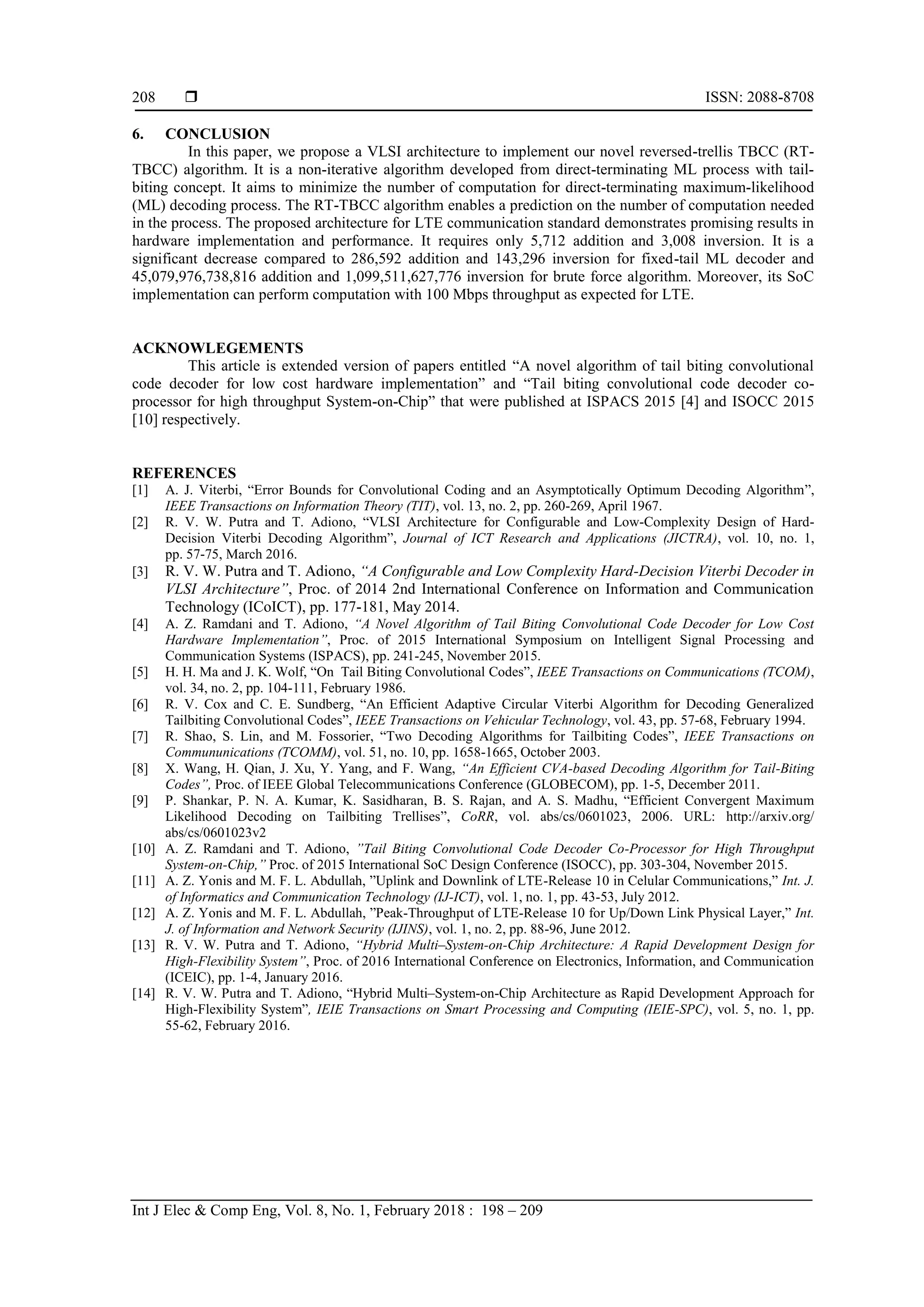 Reversed-Trellis Tail-Biting Convolutional Code (RT-TBCC) Decoder Architecture Design for LTE | PDF