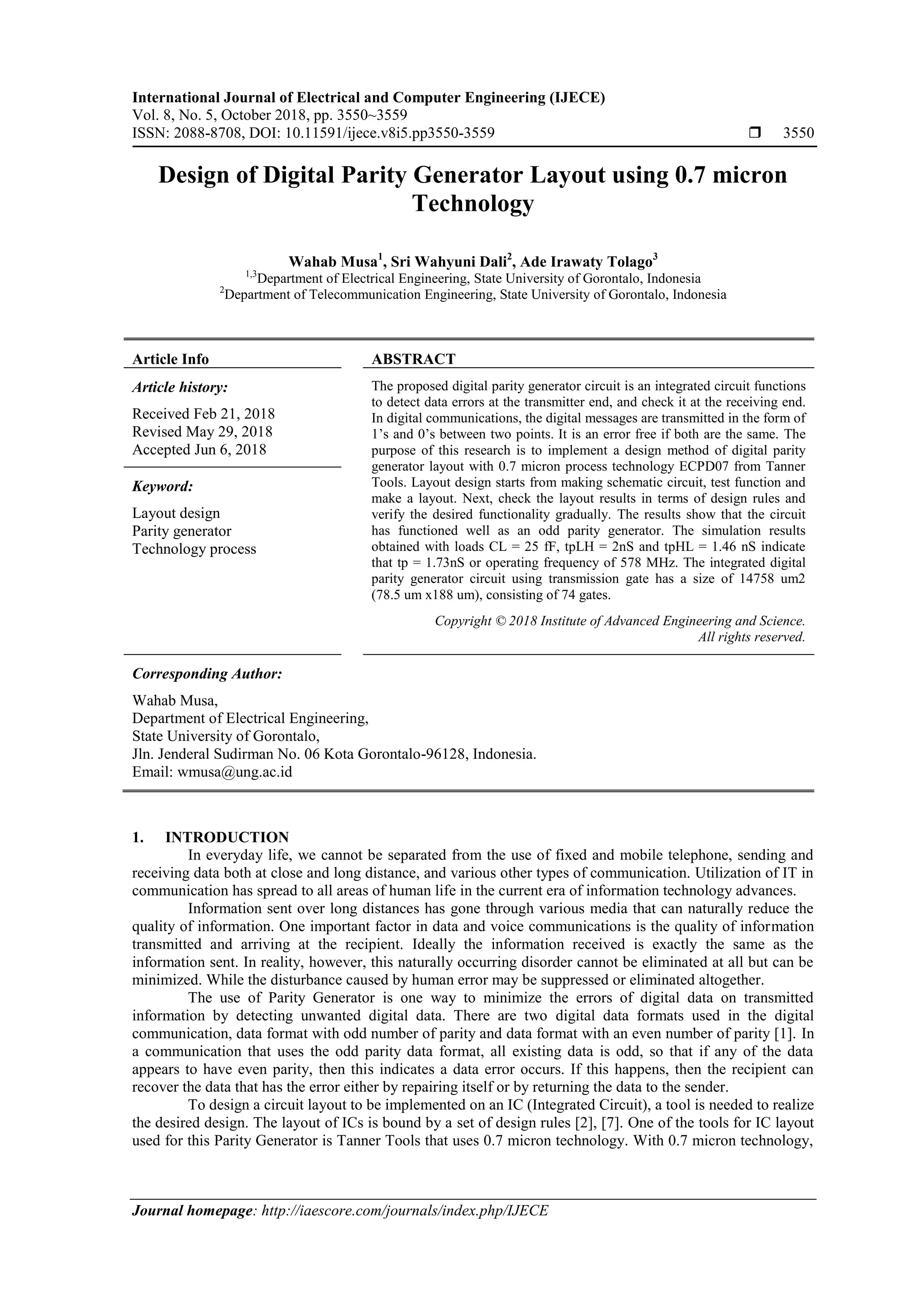 Design of Digital Parity Generator Layout using 0.7 micron Technology | PDF