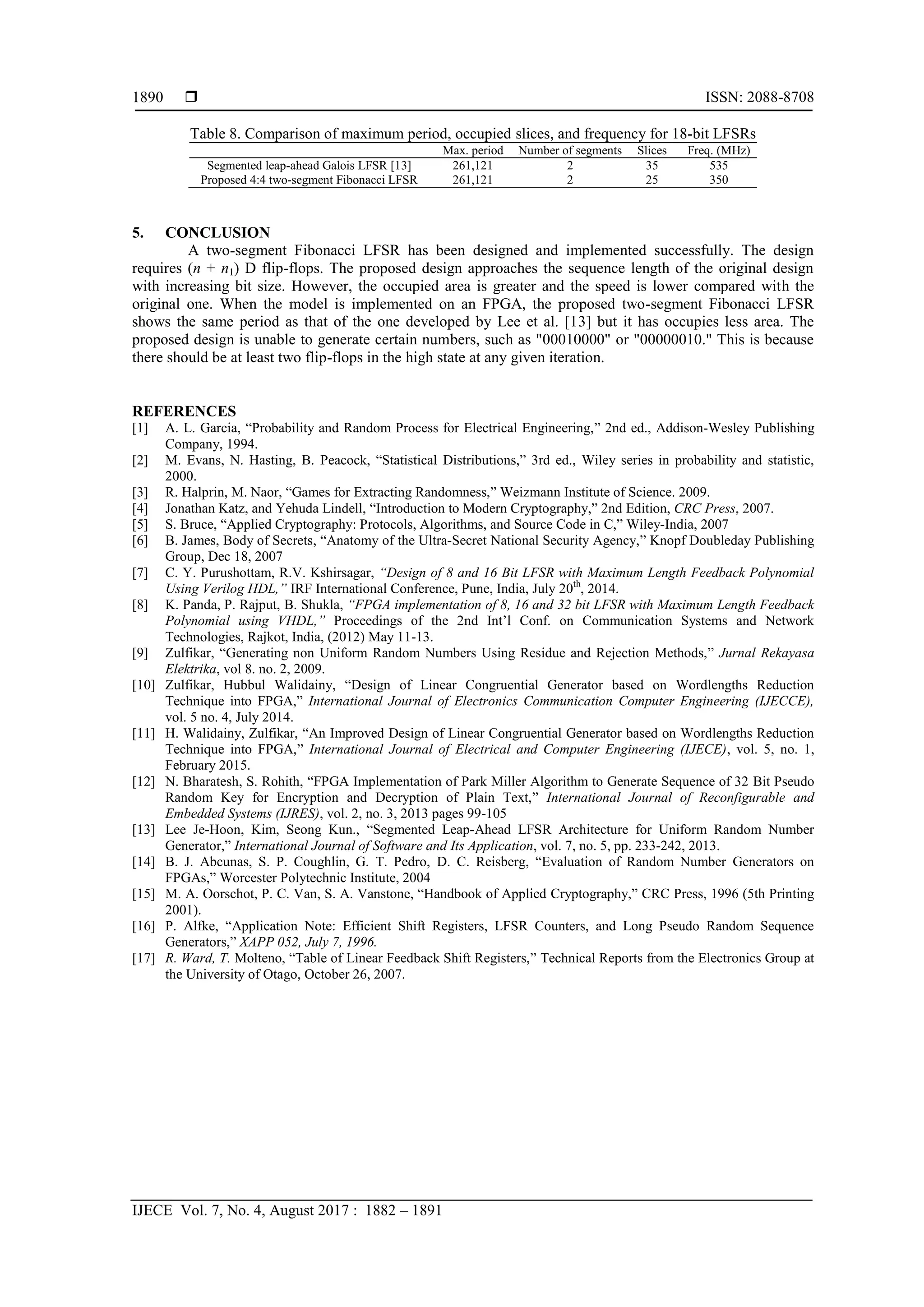 Fpga Based Design System For A Two Segment Fibonacci Lfsr Random Number Generator Pdf