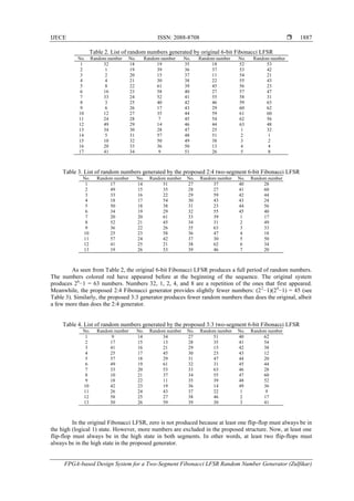 FPGA-based Design System for a Two-Segment Fibonacci LFSR Random Number Generator | PDF