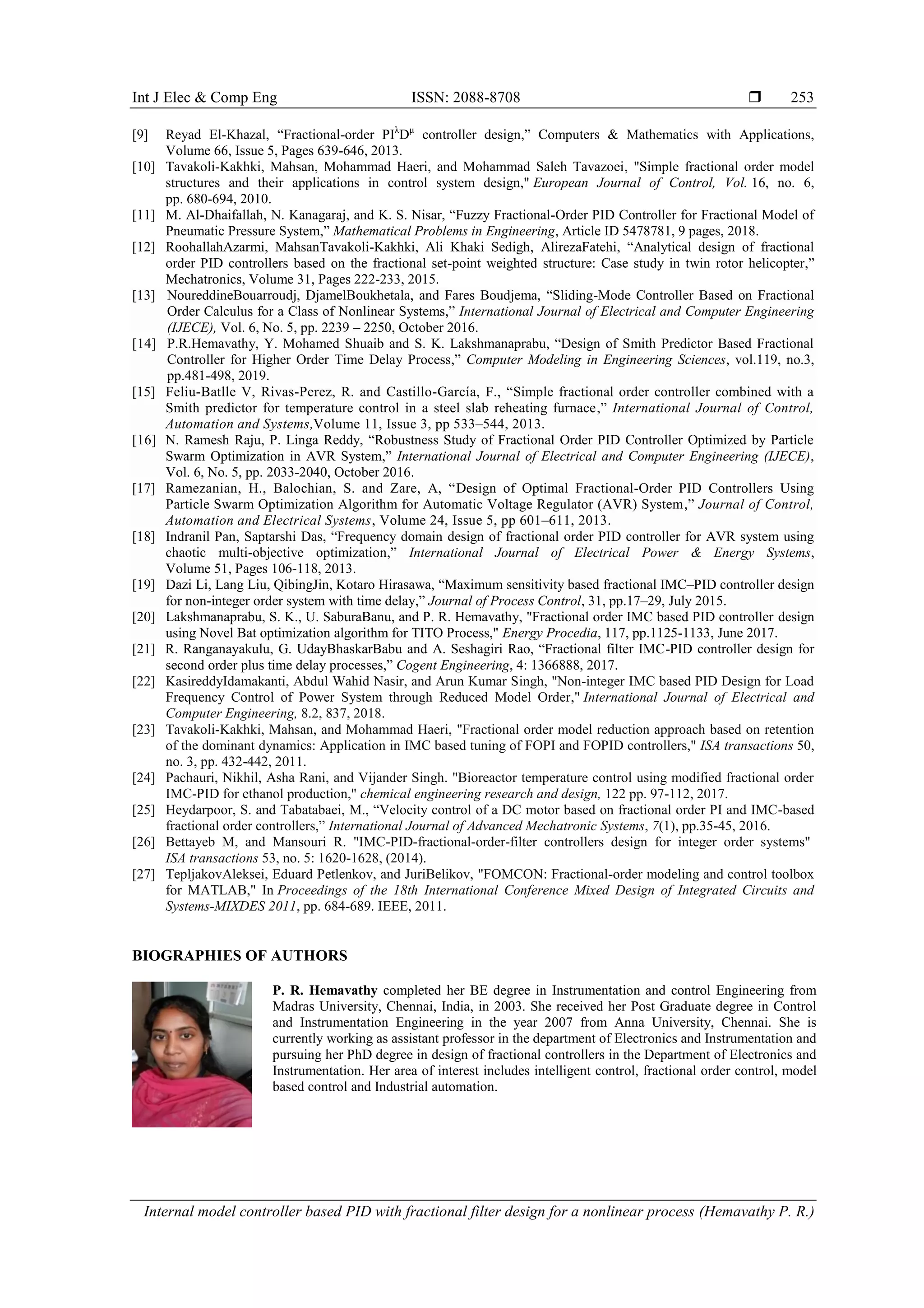 Internal model controller based PID with fractional filter design for a nonlinear process | PDF