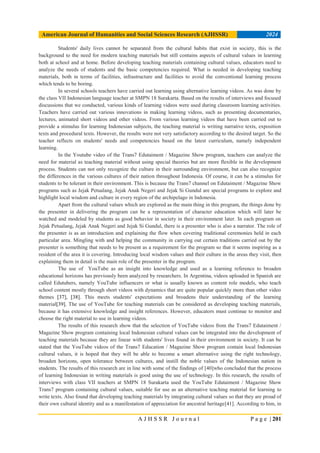 Cultural Value Orientation in Trans7 Youtube Channel Magazine Show Program and relevance to ...